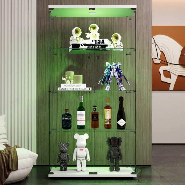 Ivy Bronx Two-Door Led Lights Glass Display Cabinet With 4 Shelves And Door, Floor Standing ...